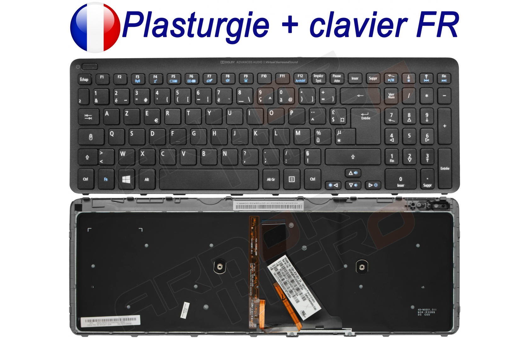 Clavier + Cadre Noir ACER Aspire V5-531 V5-531G V5-531P - Rétro-Éclairé ...